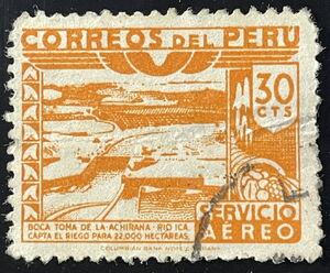 Sello: Dam, Ica River (Perú(Air Mail Stamps of 1945/46: Country Motives ...