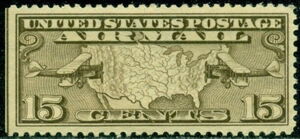 Stamp: Map of the USA and Two De Havilland D.H. 4M Mail Planes (United ...
