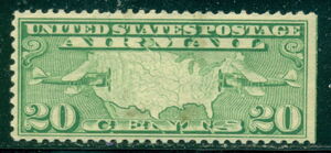 Stamp: Map of the USA and Two De Havilland D.H. 4M Mail Planes (United ...