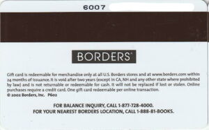 Gift Card: Borders deco (Borders, United States of America(Borders) Col ...
