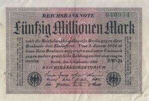 Banknote: 50 Millionen Mark (Germany(1923 6th Issues - Reichsbanknote ...