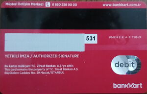 Bank Card: Bankkart (T.C. Ziraat Bankasi, Türkiye (Turkey)Col:TR-MC-0693