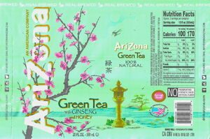 Drink Label: AriZona Green Tea Ginseng Honey (AriZona Beverages USA LLC ...