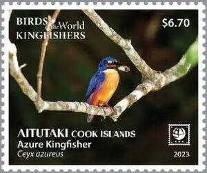 Stamp: Azure Kingfisher (Ceyx azureus) (Aitutaki(Azure Kingfisher (Ceyx ...