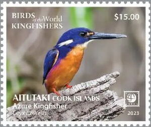 Stamp: Azure Kingfisher (Ceyx azureus) (Aitutaki(Azure Kingfisher (Ceyx ...