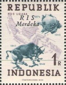 Stamp: 75 years UPU ovpt 'RIS Merdeka' (Indonesia(Vienna Printings ...