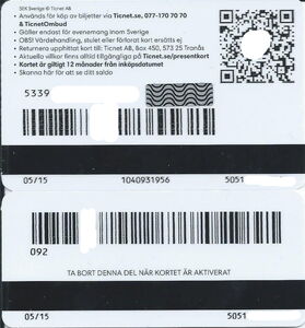 Gift Card: Ticknet (Ticnet, Sweden(Entertainment) Col:S-Tic-002f 💳