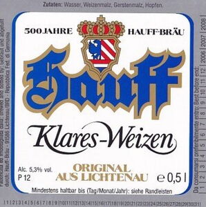 Drink Label: Hauff Klares-Weizen (Hauff-Bräu Lichtenau R. Weid GmbH ...
