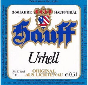 Drink Label: Hauff Urhell (Hauff-Bräu Lichtenau R. Weid GmbH & Co. KG ...