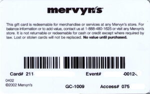Gift Card: Mervyn's (Mervyn's, United States of America(Mervyn's) Col ...