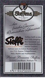 Drink Label: Steffens Steffi (Brauerei Franz Steffens, Linz, Germany ...