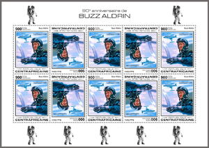 切手: Buzz Aldrin and Lockheed T-33A (中央アフリカ共和国(Buzz Aldrin, 90th Birth ...