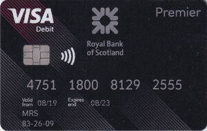 Bank Card: VISA Debit (Royal Bank of Scotland, United Kingdom of Great ...