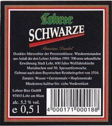 Drink Label: Lohrer Bier Schwarze (Keiler Bier GmbH, Germany, Federal ...
