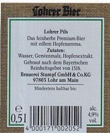 Drink Label: Lohrer Bier Pils (Keiler Bier GmbH, Germany, Federal ...