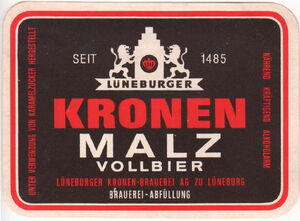 Drink Label: Kronen Malz (Kronen-Brauhaus zu Luneburg, Germany, Federal ...
