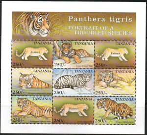 Stamp: Subspecies of Tigers (Tanzania(Subspecies of Tigers) Mi:TZ 3327 ...