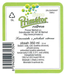 Drink Label: Primator citron (Pivovar Primátor Náchod, Czech ...