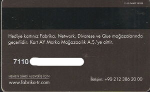 Gift Card: Fabrika (Fabrica, Türkiye (Turkey)(Fabrika) Col:TR-FABRIKA-011