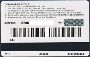 Gift Card: Dining Out Card (MB Dining Out, United Kingdom of Great ...