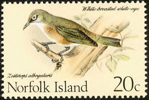 Stamp: White-breasted White-eye (Zosterops albogularis) (Norfolk Island ...