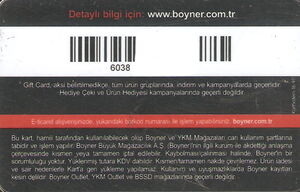 Gift Card: Boyner (Boyner, Türkiye (Turkey)(Boyner) Col:TR-BOYNER-034.04