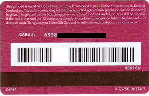 Gift Card: Costa (Costa Coffee Club, United Kingdom of Great Britain ...