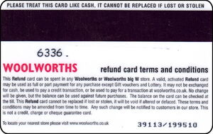 Gift Card: Refund Card (Woolworths, United Kingdom of Great Britain ...
