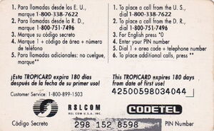 Tarjeta Telefónica: Tropicard - Sólo contígo! 5$ (Codetel, República ...