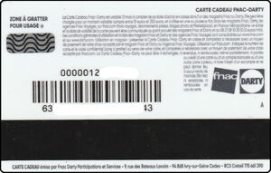 Gift Card: Anniversaire (Fnac Darty, France(Carte Cadeau) Col:FR-FNDCa-007e