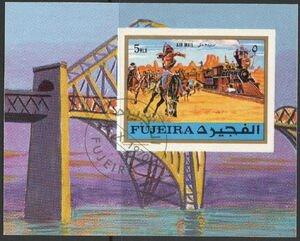 Stamp: Indian Attack (Fujairah (Fujeira)(Railways) Mi:FU BL46B,Col:FU ...