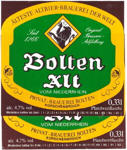 Drink Label: Bolten Alt (Privatbrauerei Bolten, Germany, Federal ...