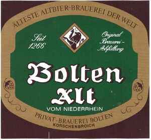 Drink Label: Bolten Alt (Privatbrauerei Bolten, Germany, Federal ...