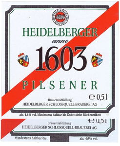 Drink Label: Heidelberger Pilsener 1603 (Schlossquellbrauerei ...