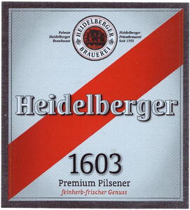 Drink Label: Heidelberger Premium Pilsener 1603 (Schlossquellbrauerei ...
