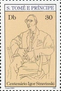 Марка: 'Igor Stravinsky', 1920 - Pablo Picasso (1881-1973) (Сан-Томе и Принсипи(Birth Centenary ...