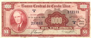 Billete de Banco: 1,000 Colones (Costa Rica(1971 "150 Years of ...