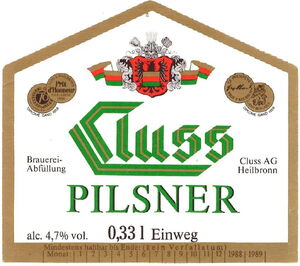 Drink Label: Cluss Pilsner (Brauerei Cluss Heilbronn, Germany, Federal ...