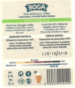 Drink Label: Boga doble ipa Basque Fresh Hops (Cerveza Garagardoa ...