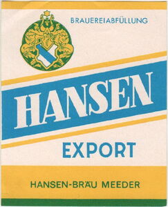 Drink Label: Hansen Export (Hansen-Bräu Meeder, Germany, Federal ...