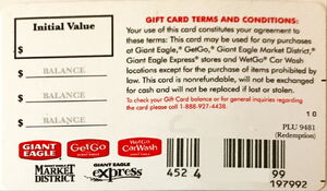 Gift Card: $10 Gift Card (Giant Eagle, United States of America(Giant ...