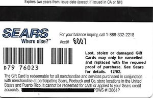 Gift Card: Craftsman (Sears, United States of America(Craftsman Series ...
