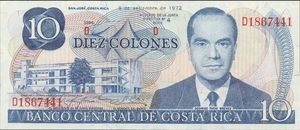 Billete de Banco: 10 Colones (Costa Rica) (Edicion 1968-72) Wor:P-237a.1