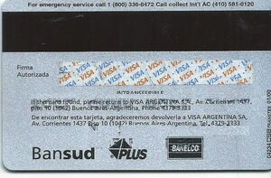 Bank Card: Bansud Visa (Banco Bansud/Banco Macro, ArgentinaCol:AR-VI-0208