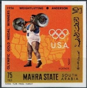 Stamp: Weightlifting – Anderson (1956) (Mahra(Olympic Champions from ...