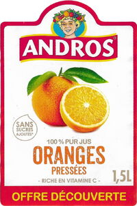 Drink Label: Andros oranges pressées (Andros, FranceCol:FR-JUICE-000009