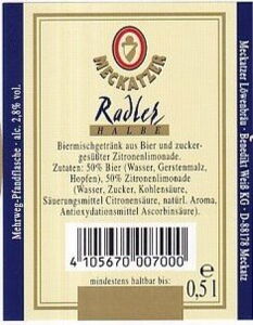 Drink Label: Meckatzer Radler Halbe (Meckatzer Löwenbräu Benedikt Weiss ...