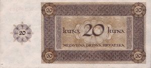 Banknote: 20 Kuna (Croatia(1944 Issue) Wor:P-9a