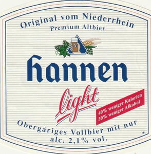 Drink Label: Hannen Light (Hannen Brauerei GmbH, Germany, Federal ...