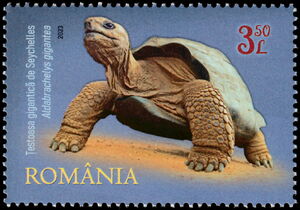 Stamp: Seychelles Giant Tortoise (Aldabrachelys gigantea) (Romania(The ...